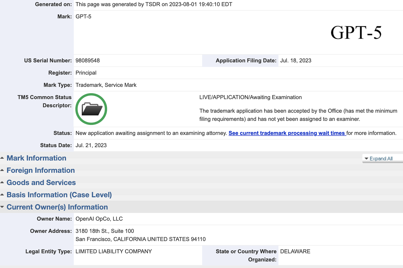 OpenAI Files Trademark Application For GPT-5