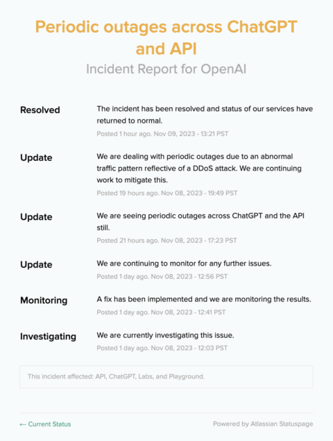 OpenAI Resolves Periodic ChatGPT, API Outages Caused By DDoS Attacks ... OpenAI Resolves Periodic ChatGPT, API Outages Caused By DDoS Attacks ...