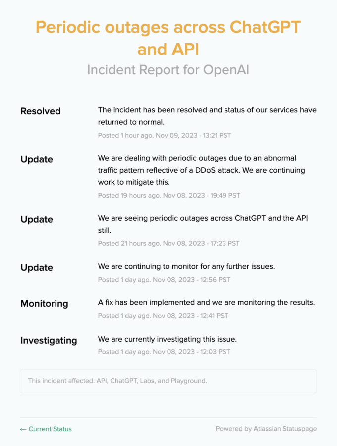 OpenAI Resolves Periodic ChatGPT, API Outages Caused By DDoS Attacks ... OpenAI Resolves Periodic ChatGPT, API Outages Caused By DDoS Attacks ...