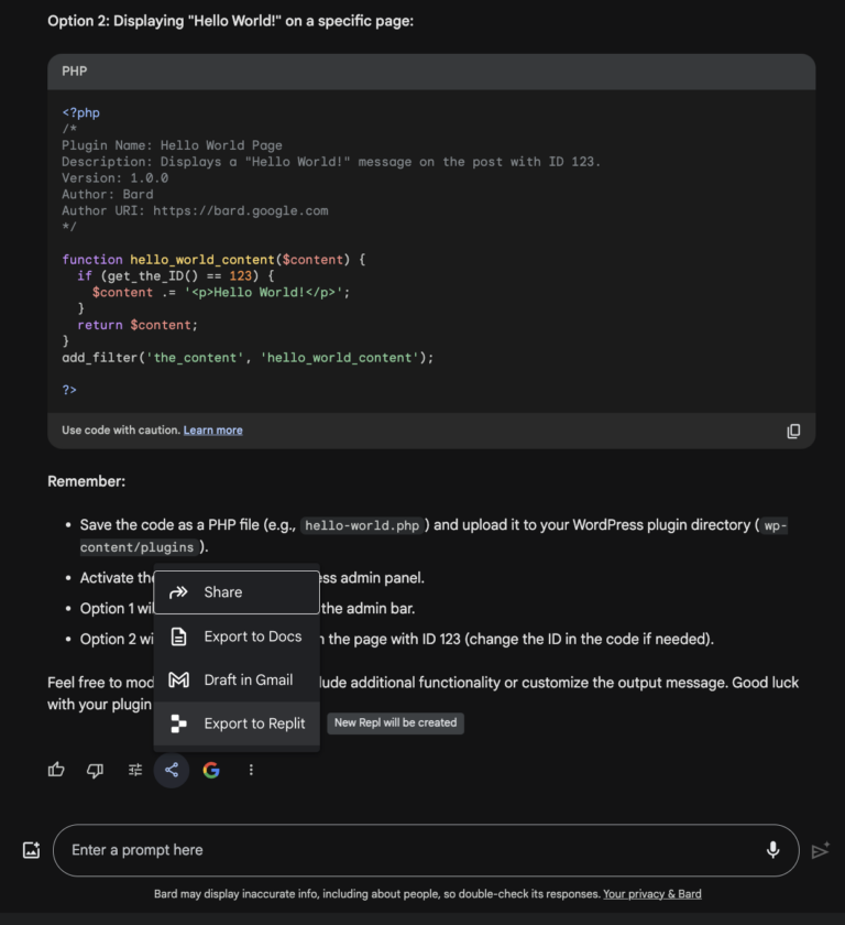 Google Bard: Export Code To Replit In 18 Programming Languages